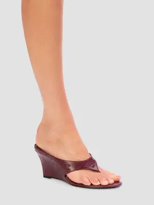 BLACK SUEDE STUDIO Mac 70mm Wedge Sandals - Ruby Ostrich Leather
