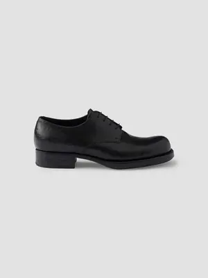 Prada Antiqued Leather Lace-up Shoes - Black