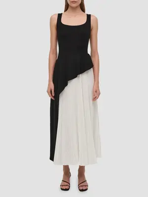 Simkhai Zayla Asymmetric Peplum Pleated Midi-dress