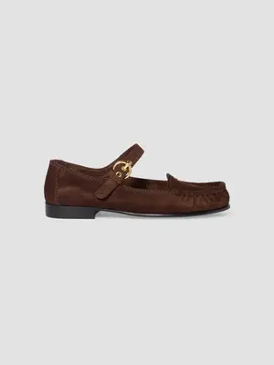 Miu Miu Suede Loafers With Buckle - Brown