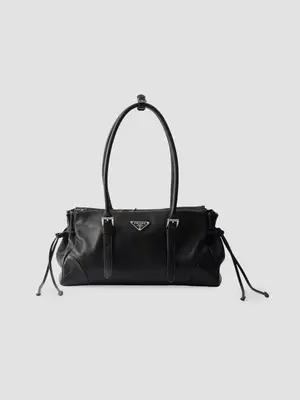 Prada Bonnie Medium Antiqued Leather Top Handle Bag - Black