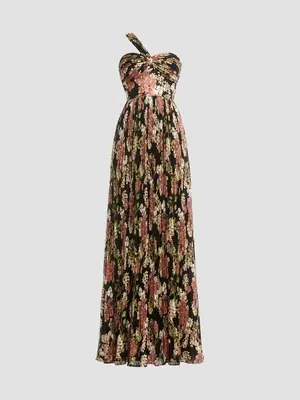 Dress The Population Idalia Floral One-shoulder Gown - Black Multi