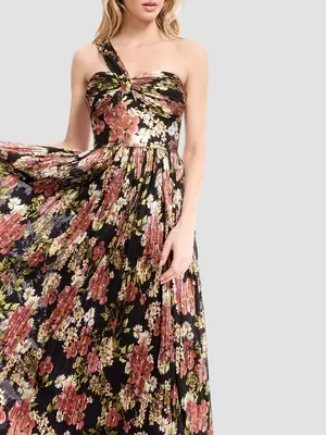 Dress The Population Idalia Floral One-shoulder Gown - Black Multi