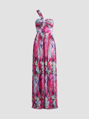 Dress The Population Idalia Floral One-shoulder Gown - Bright Fuchsia Multi