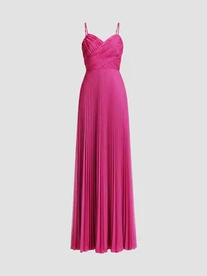 Dress The Population Aspen Pleated Gown Bright Fuchsia