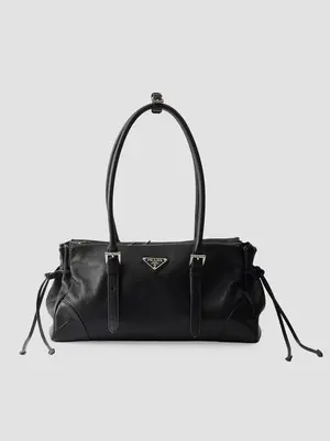 Prada Bonnie Medium Antiqued Leather Tote Bag - Black