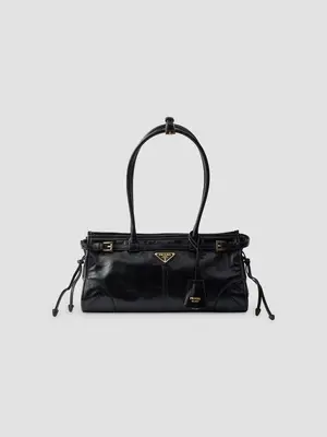 Prada Bonnie Medium Top Handle Leather Bag - Black