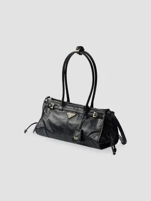 Prada Bonnie Medium Top Handle Leather Bag - Black