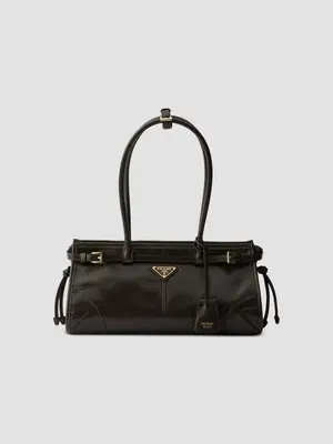 Prada Bonnie Medium Top Handle Leather Bag - Dark Green