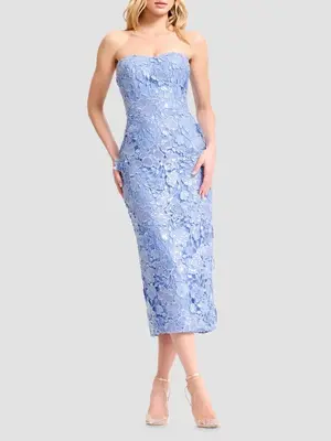 Dress The Population Shailene Floral Lace Strapless Midi Dress