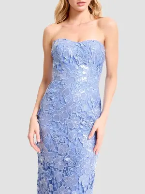 Dress The Population Shailene Floral Lace Strapless Midi Dress