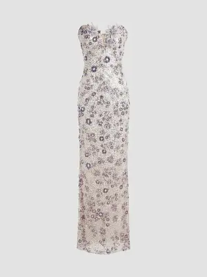 Dress The Population Teresa 3d Flowers Sequin-embellished Column Gown