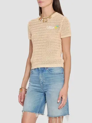 Chloé La Plage Logo-embroidered Crochet Cotton Top