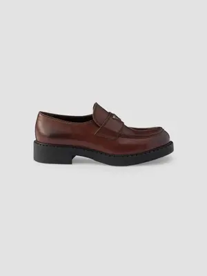 Prada Chocolate Aged Leather Loafers - Medium Brown