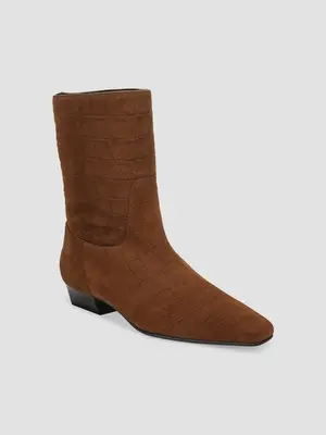 FAVORITE DAUGHTER Addison Snake-embossed Suede Ankle Boots