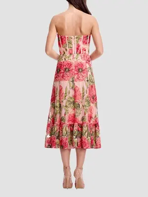 Dress The Population Carina Floral Strapless Midi Dress - Peach Multi