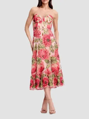 Dress The Population Carina Floral Strapless Midi Dress - Peach Multi
