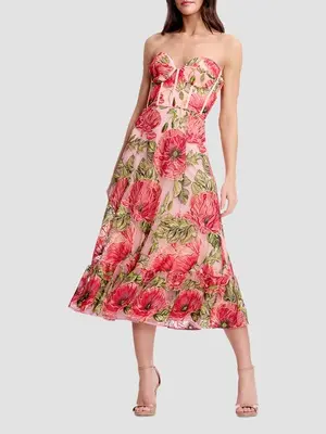 Dress The Population Carina Floral Strapless Midi Dress - Peach Multi