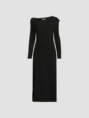 KAY UNGER Asymmetric Beaded Midi-dress