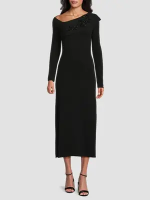 KAY UNGER Asymmetric Beaded Midi-dress