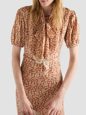 Prada Embroidered Floral Print Sablé Dress - Orange Multi