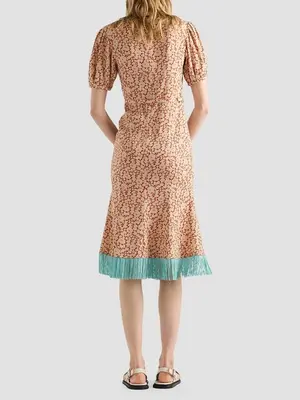 Prada Embroidered Floral Print Sablé Dress - Orange Multi