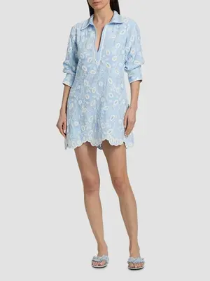 Simkhai Freya Embroidered Linen-blend Mini Dress