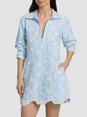 Simkhai Freya Embroidered Linen-blend Mini Dress