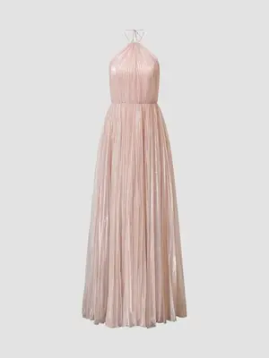 Halston Marisol Plissé Lurex Halterneck Gown