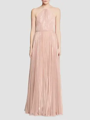Halston Marisol Plissé Lurex Halterneck Gown