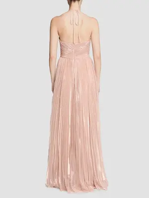Halston Marisol Plissé Lurex Halterneck Gown