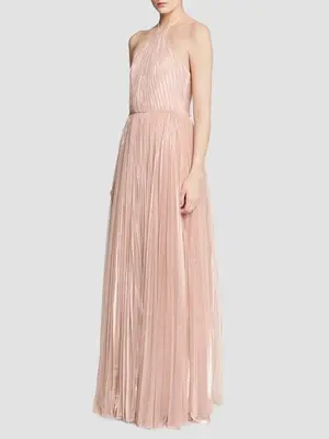 Halston Marisol Plissé Lurex Halterneck Gown