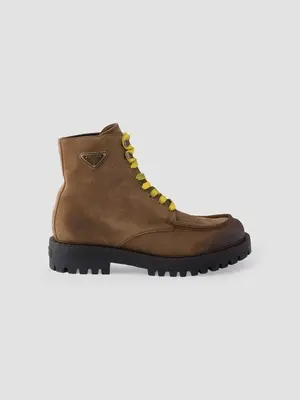 Prada Aged Suede Lace-up Ankle Boots