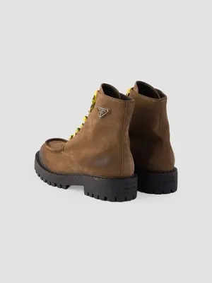 Prada Aged Suede Lace-up Ankle Boots
