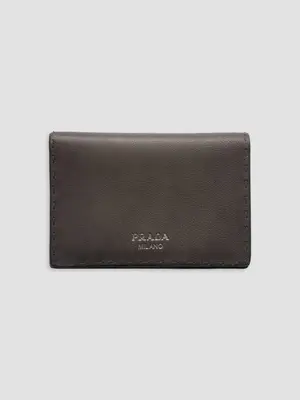 Prada Antiqued Leather Card Holder - Grey