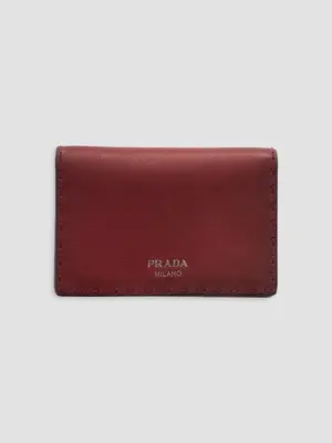 Prada Antiqued Leather Card Holder - Red