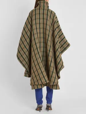 Chloé Plaid Virgin Wool & Cotton Turtleneck Cape