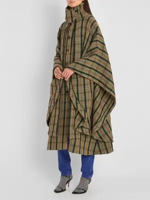 Chloé Plaid Virgin Wool & Cotton Turtleneck Cape