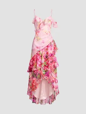 Dress The Population Lumi Ruffled Floral High-low Dress