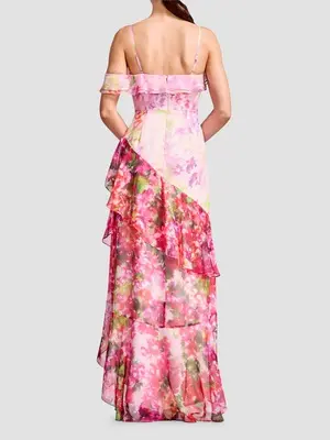 Dress The Population Lumi Ruffled Floral High-low Dress