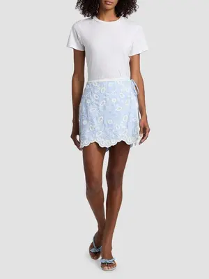 Simkhai Delaney Embroidered Linen-blend Mini Skirt - Tidepool Multi
