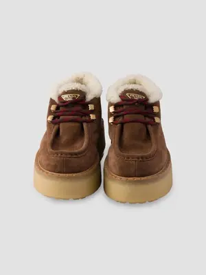 Prada Shearling Lined Suede Booties - Medium Brown