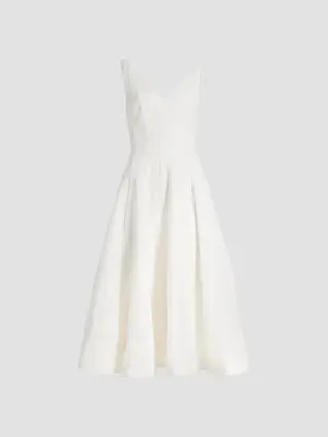 Staud Marieta Faille V-neck Midi-dress - Ivory