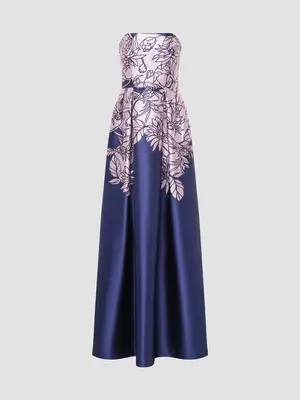 KAY UNGER Leona Floral Strapless Gown