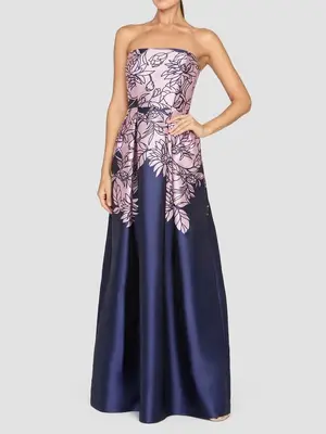 KAY UNGER Leona Floral Strapless Gown