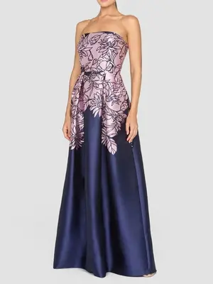 KAY UNGER Leona Floral Strapless Gown