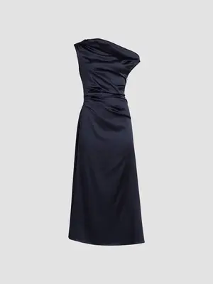 Staud Phare Silk Drape Midi-dress - Navy