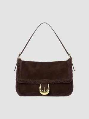 Staud Medium Harlow Shearling-trim Suede Bag
