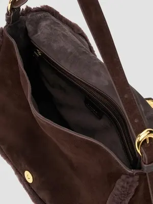 Staud Medium Harlow Shearling-trim Suede Bag