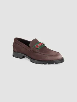 Gucci Sylke Horsebit Suede & Lug Sole Loafers - Coffee
